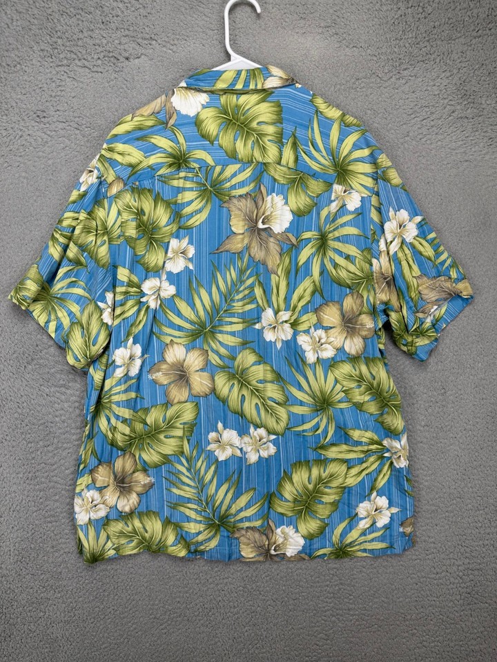 Caribbean Joe Shirt Adult XL Let Go Blue Green Floral Hawaiian Button ...