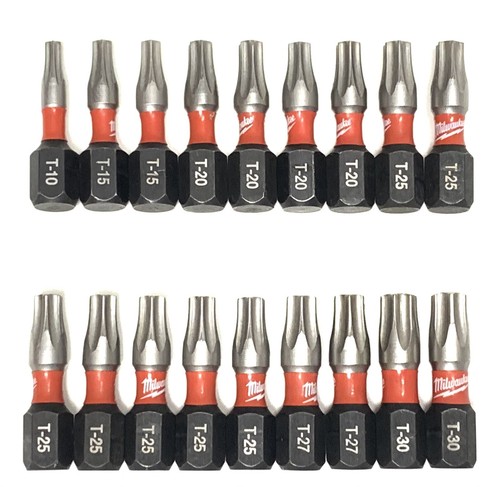 T10 T15 T20 T25 T27 T30 Milwaukee Shockwave 18 Bits 1 in Torx Screw ...
