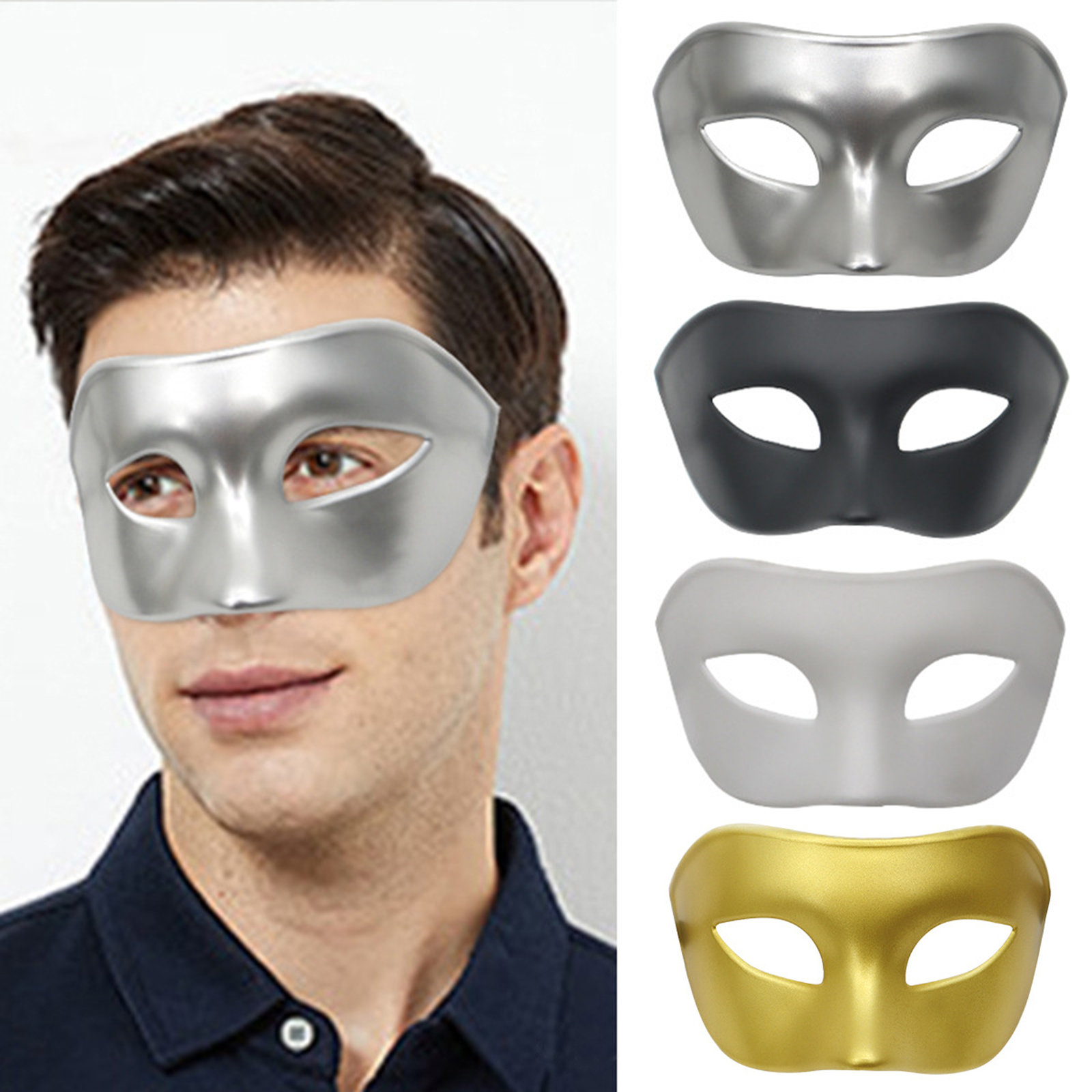 Half Face Halloween Blindfold Masks Plastic Masquerade Fancy Dress ...