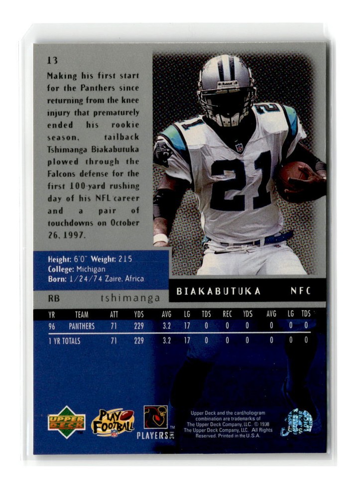 1998 Upper Deck Black Diamond - #13 - Tim Biakabutuka - Carolina ...