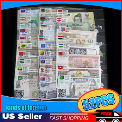 US Lots 52 Pcs Different World Banknotes Paper Money Foreign UNC ...