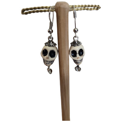 Handcrafted Skull Dangle Earrings With Rhinestone Accents Halloween ...