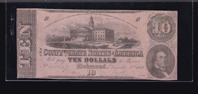 US 1862 $10 CSA T-52 Confederate Bank Note VF (047) | eBay