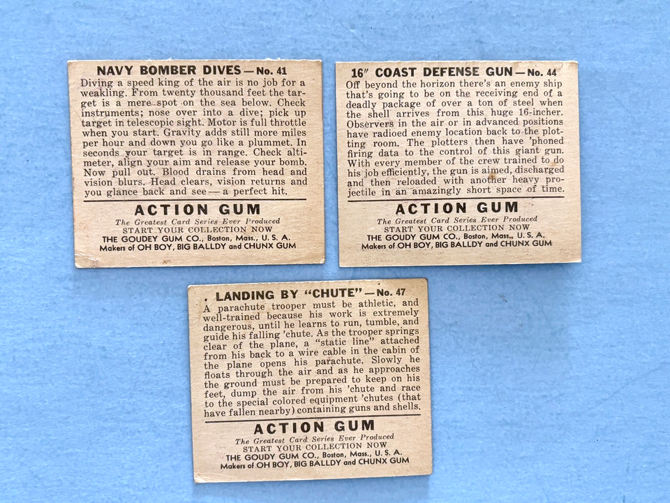 1939 Goudey Action Gum Card (7) #21, #23, #26, #39, #41, #44, #47 War ...