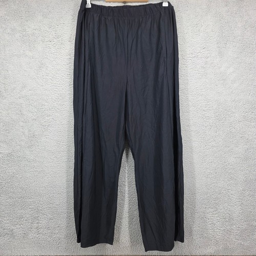Lisa Bayne Womens Black Wide Leg Pants Elastic Waist Lounge Travel Size ...