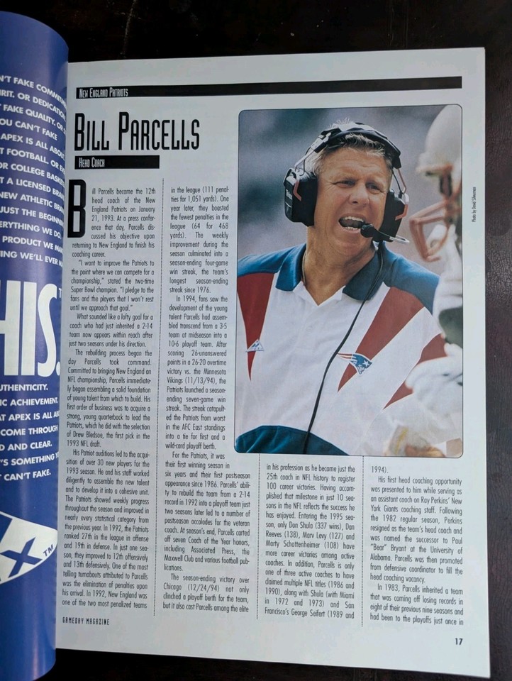 NE Patriots Game Day Program October 8, 1995 in Excellent Condition 8.5 ...