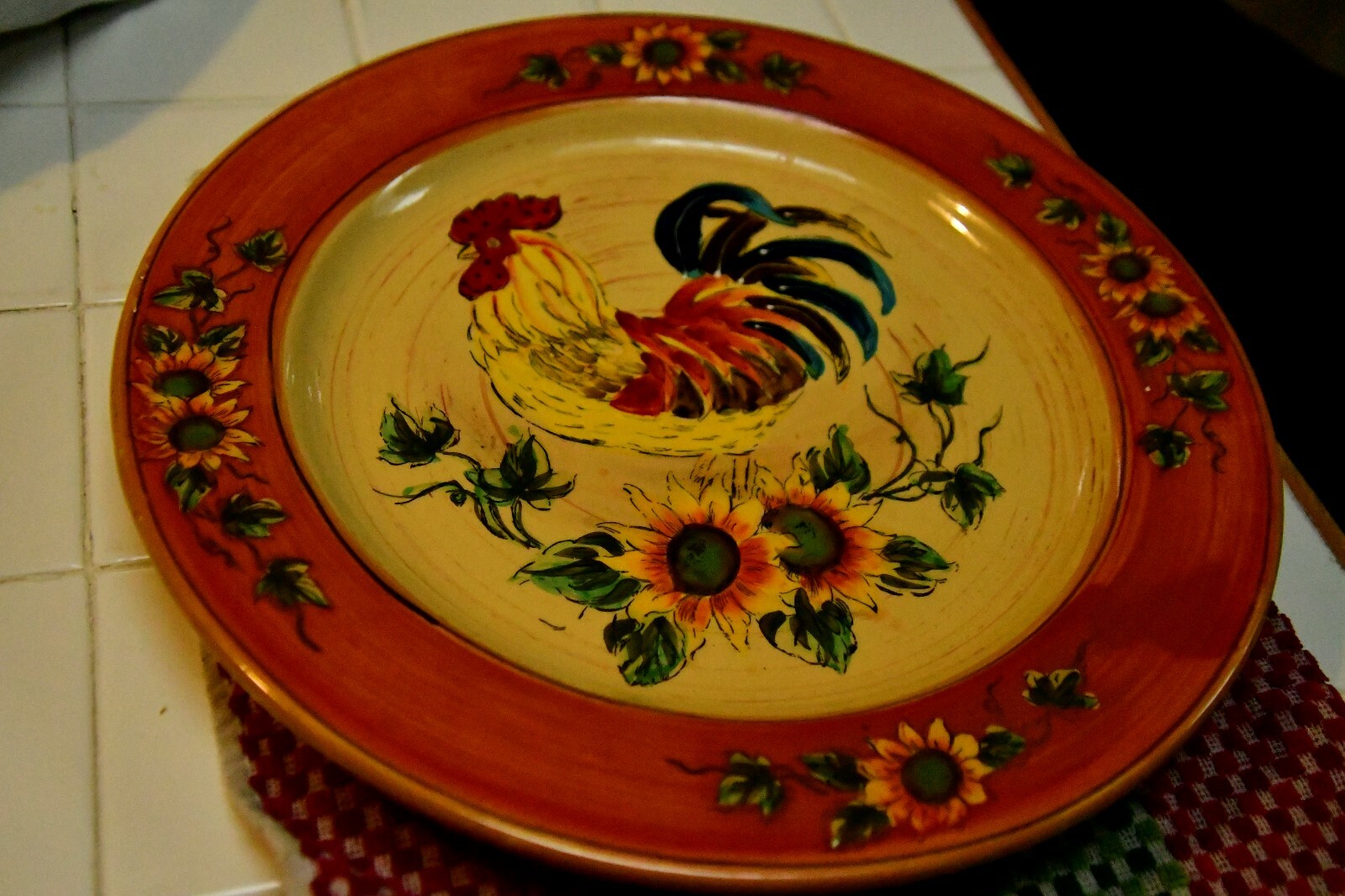 Vintage Rooster Platter with a large rooster and sunflowers X large | eBay
