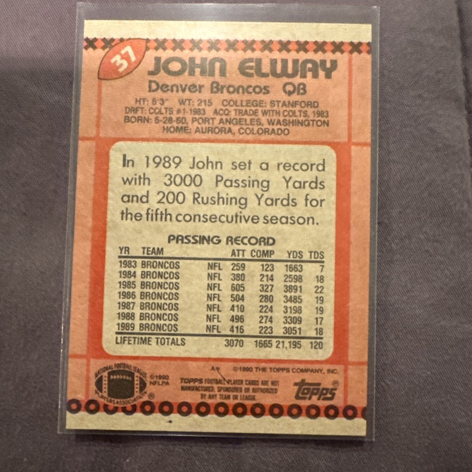1990 Topps Football #37 John Elway Denver Broncos | eBay