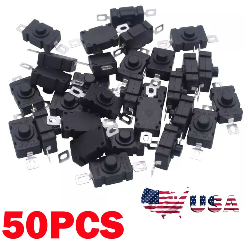 50x Flat Latching Micro ON/OFF Switch 250V 1.5A Self-Lock Push Button ...