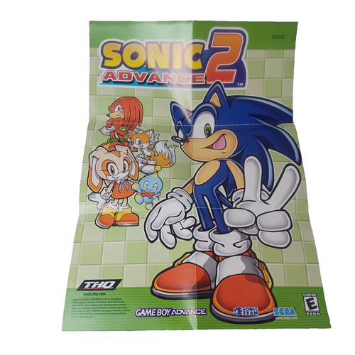 SONIC ADVANCE 2 The Hedgehog SEGA Promo Poster Only 2002 GBA GameBoy No ...