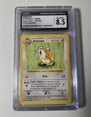 Raticate Pokemon Base Set 1999 40/102 Shadowless CGC 8.5 NM/MINT+ | eBay