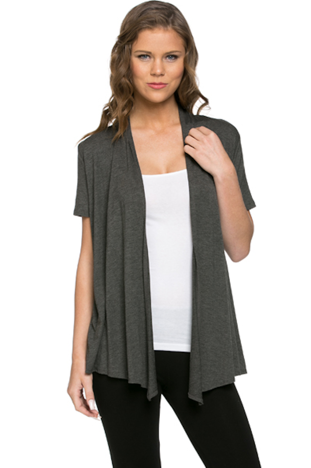 Women's Solid Short Sleeve Cardigan Open Front Wrap Vest Top Plus USA ...