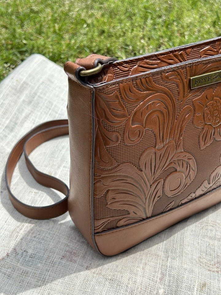 frye crossbody purse leather tooled handbag Brown boho western | eBay