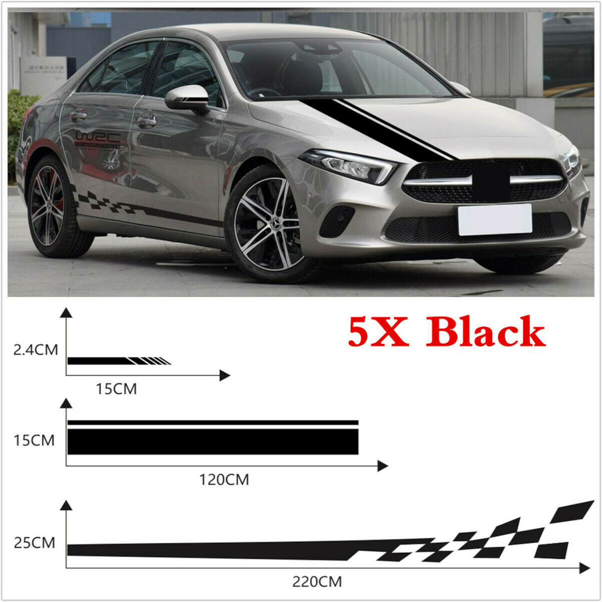 5PCS For Car Racing Long Stripe Sticker Side Body Vinyl Decal Stickers ...
