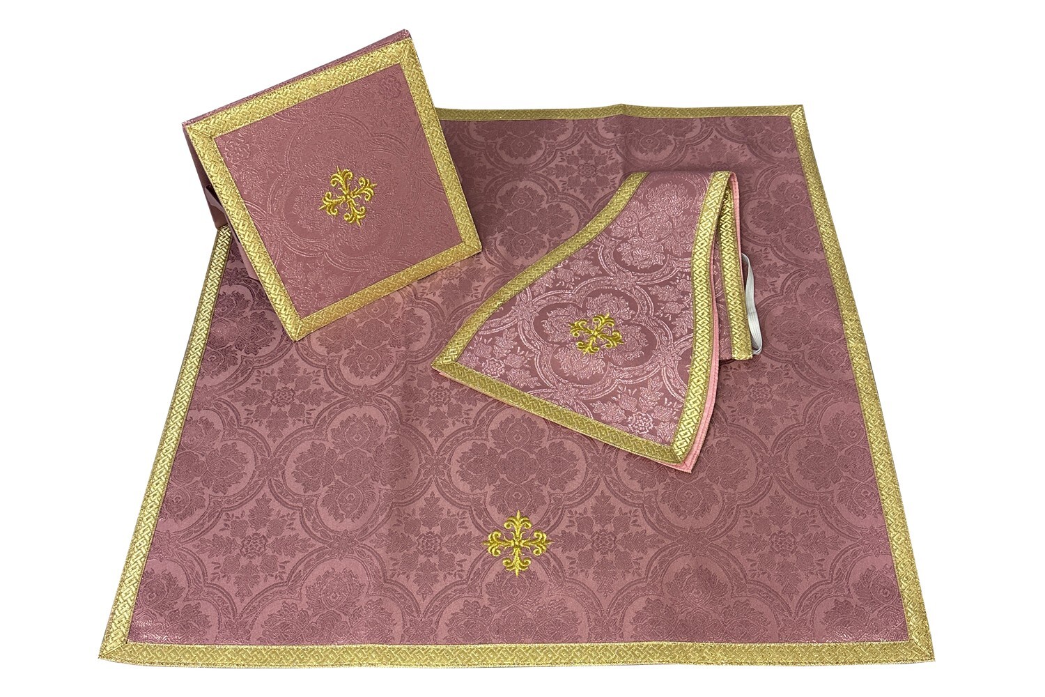 Maniple, Burse and Chalice Veil , rose damask , golden trim | eBay