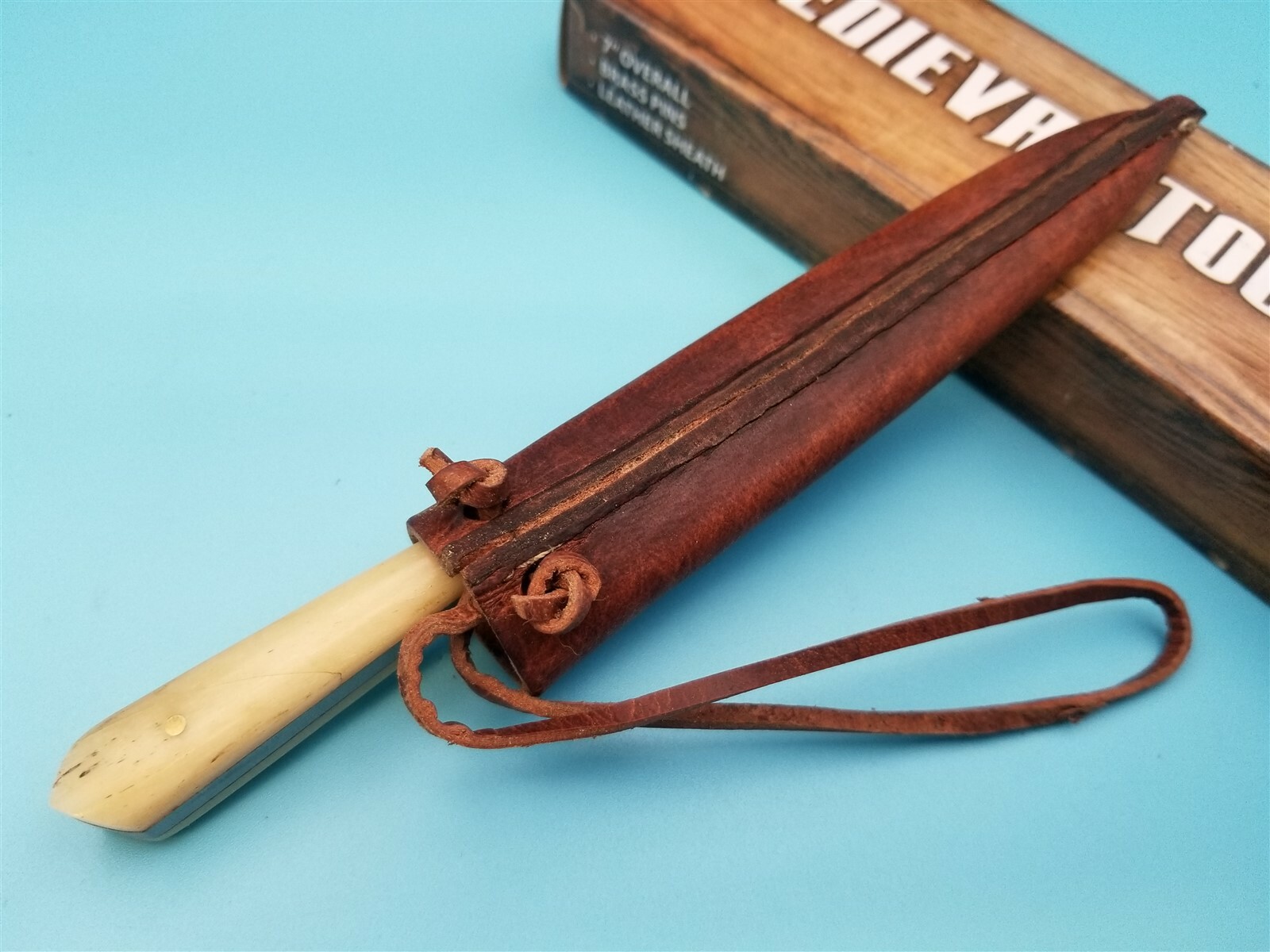 Full tang Fixed Blade Medieval Toothpick Knife w Bone Handle Leather ...