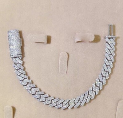 5 Ct Real Moissanite Round Cuban Link Bracelet Pass Tester 925 Sterling ...