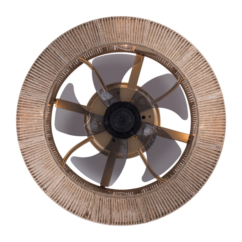 Boho Ceiling Fan Rattan Caged Flush Mount Fan Light +Remote Control ...