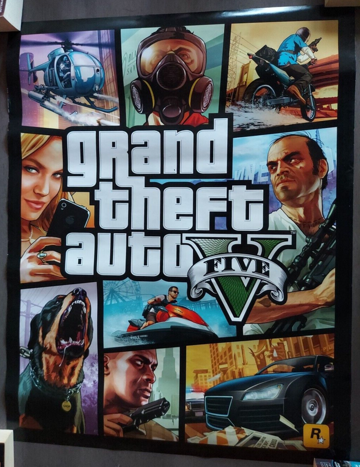 GRAND THEFT AUTO V FIVE 5 double sided POSTER promotional ROCKSTAR ...