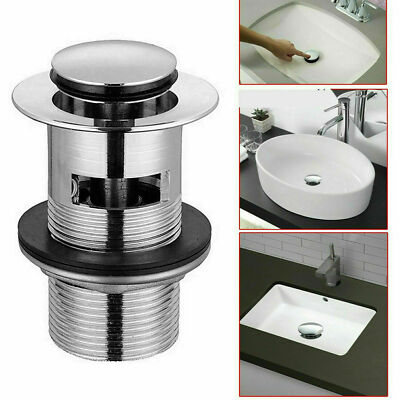 Chrome Unslotted Click Clack Basin Sink Tap Push Button Waste Disc Pop ...