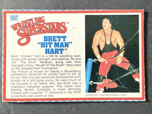 WWF LJN HART FOUNDATION - WWF LJN BRET HART BIO CARD- LJN BRET HITMAN ...