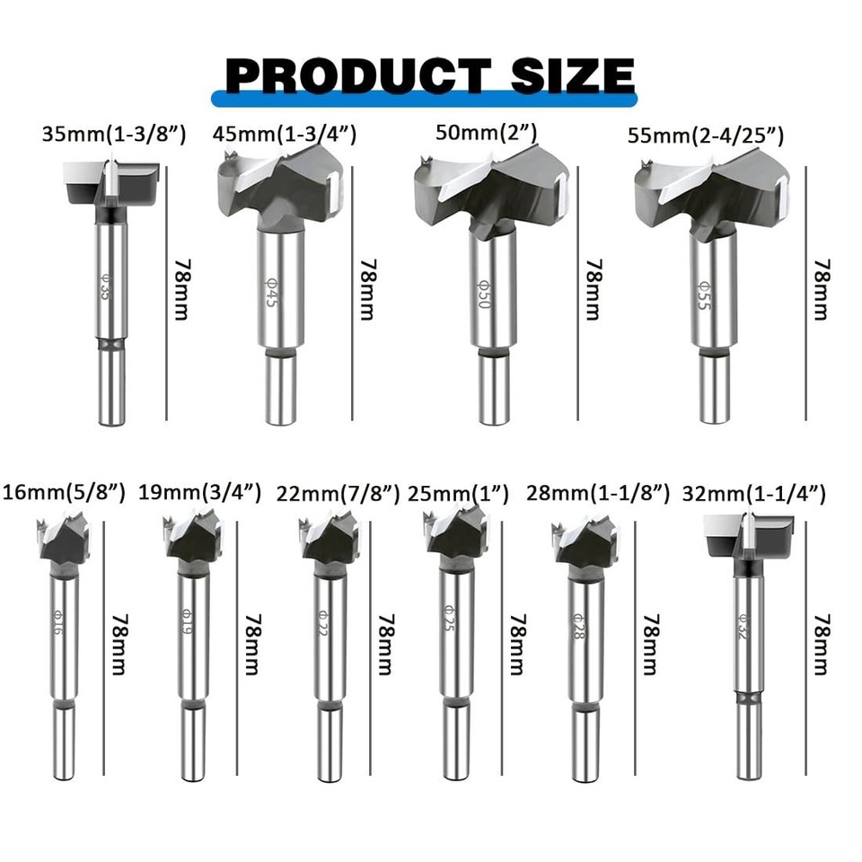 Forstner Drill Bit Set,10PCS Carbide Tipped Forstner Bit for Hard Wood ...