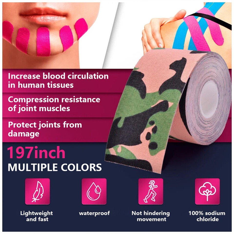 2 Rolls 5M Kinesiology Tape Waterproof Sports Muscle Physio Therapeutic ...