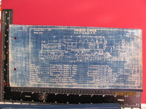 FRISCO LINES SL-SF RAILROAD 2-8-0 LOCOMOTIVE #951 - #955 BLUEPRINT DATA ...