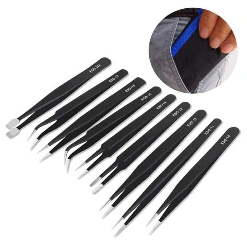 10PCS Precision ESD Tweezers Set Anti-Static Stainless Steel for ...