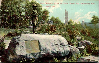 Gettysburg PA~Gen Warren Statue Little Round Top, Vtg Postcard~Posted ...