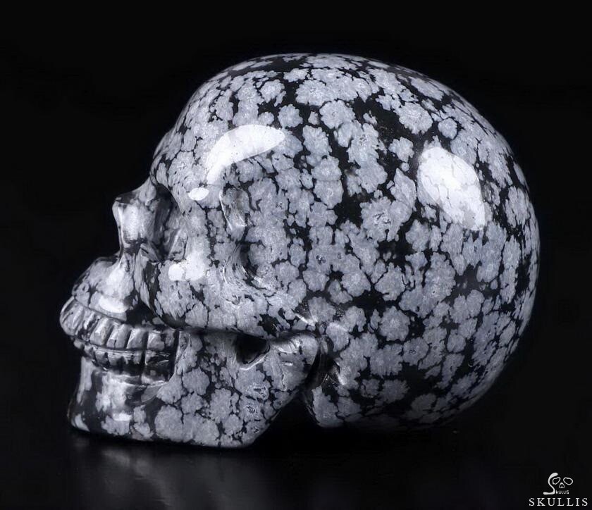 2.0" Snowflake Obsidian Carved Crystal Skull, Realistic, Crystal ...