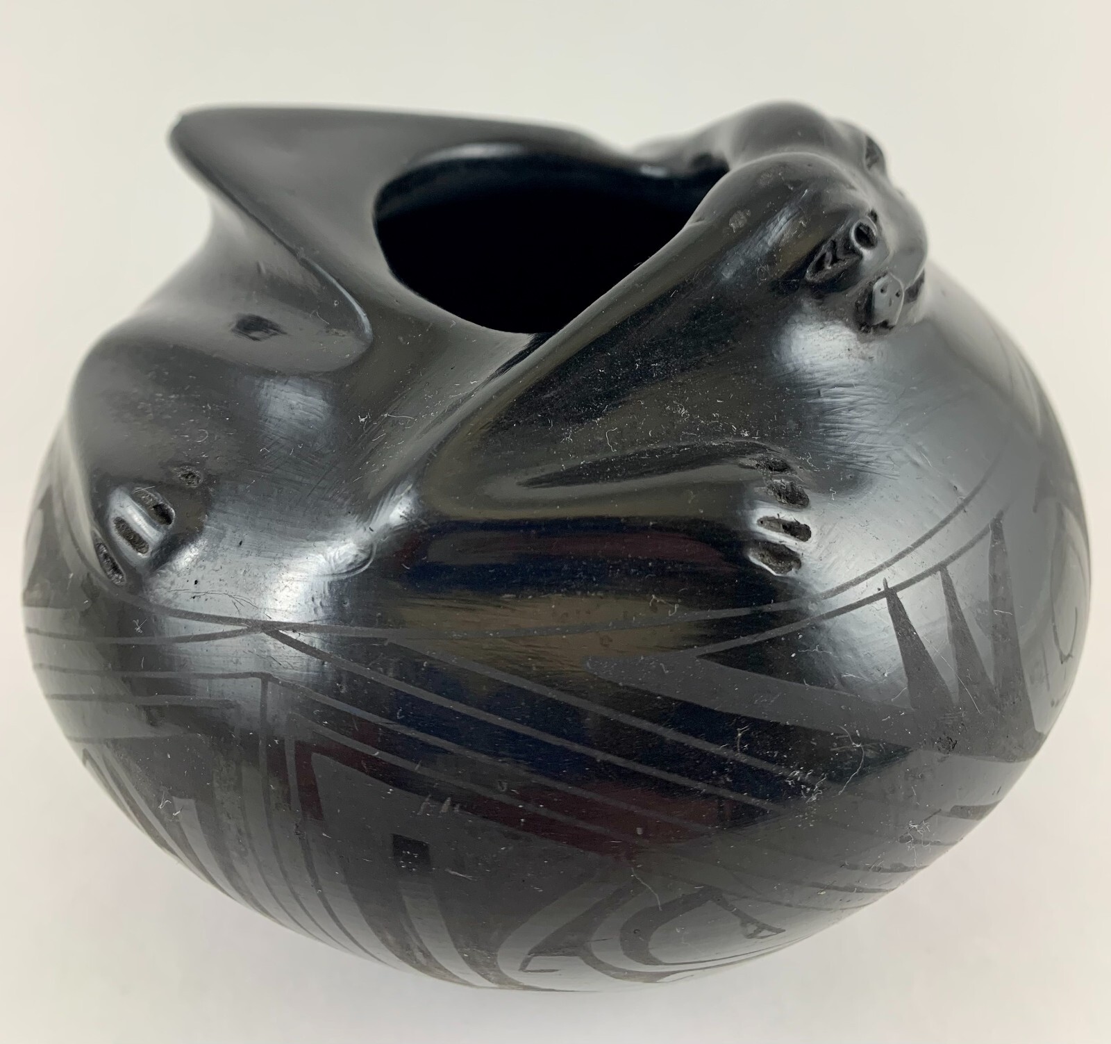 Vintage Mata Ortiz FROG Bowl Black on Black Pottery Signed Samuel ...