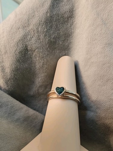 Delicate Double Banded Sterling Silver 925 Turquoise Inlay Heart Ring Size 6 | eBay