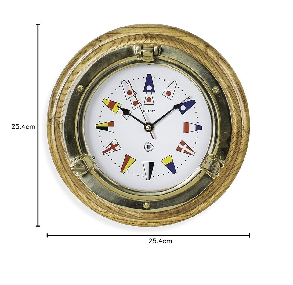 Solid Brass Nautical Porthole Wall Clock with Marine Numbers & Signal ...