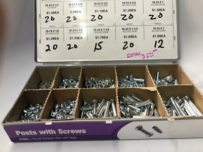Post with Screws | Steel | 10-24 thread | fits 1/4" hole | ASSORTMENT ...