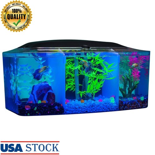 3 Gallon Betta Aquarium W/ LED Filter Three Compartment Fluorescent ...