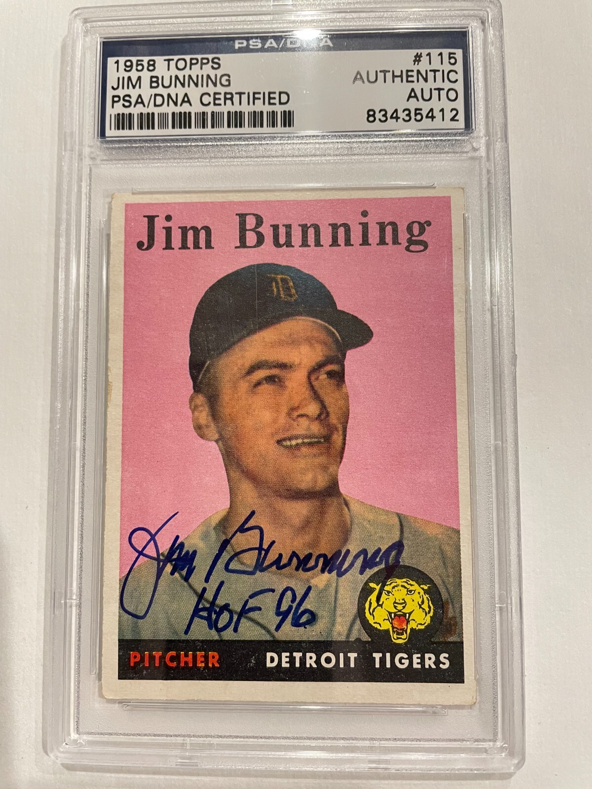 Jim Bunning Signed 1958 Topps w/ Rare "HOF 96" Inscription Baseball HOF ...