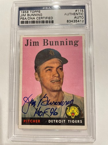 Jim Bunning Signed 1958 Topps w/ Rare "HOF 96" Inscription Baseball HOF ...