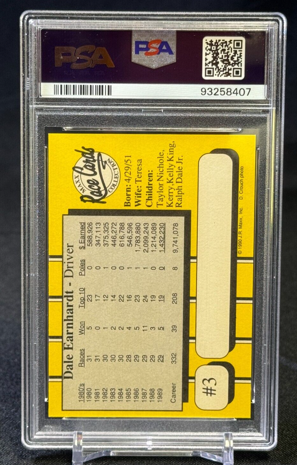 Dale Earnhardt 1990 Maxx Race Cards Collection Racing Nascar PSA 10 GEM ...