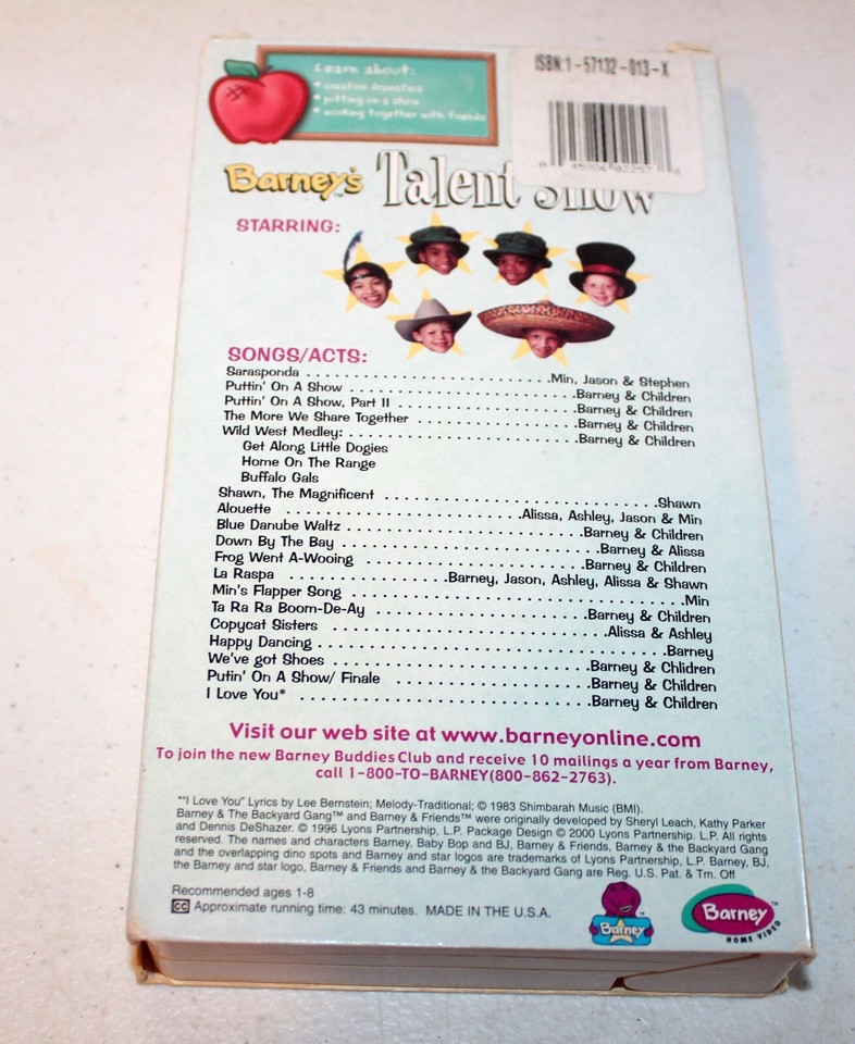 Barney - Barneys Talent Show (VHS, 2000, Classic Collection) Lyons ...