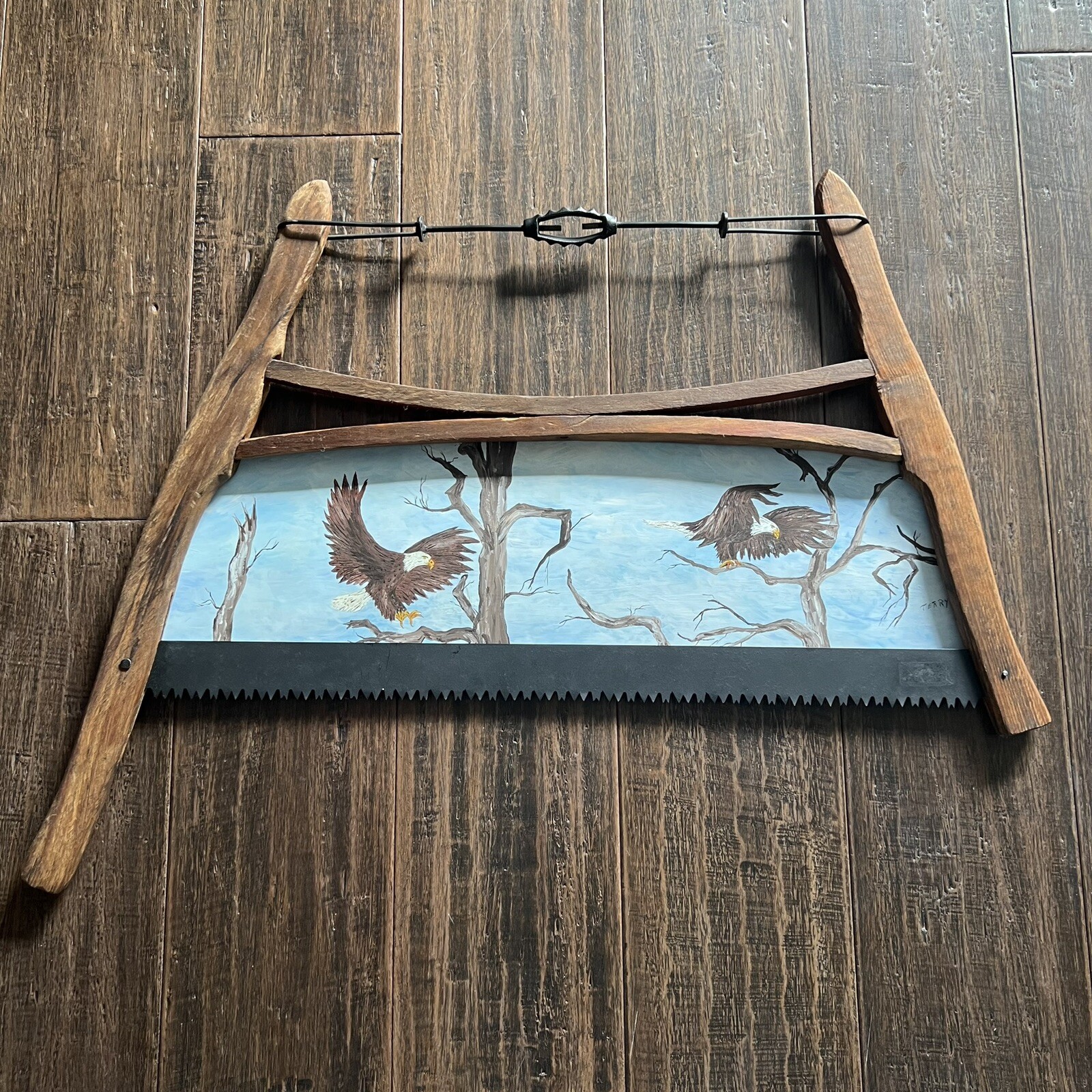 VINTAGE ANTIQUE CROSS CUT WOOD BUCK BOW SAW HAND PAINTED ART EAGLE | eBay