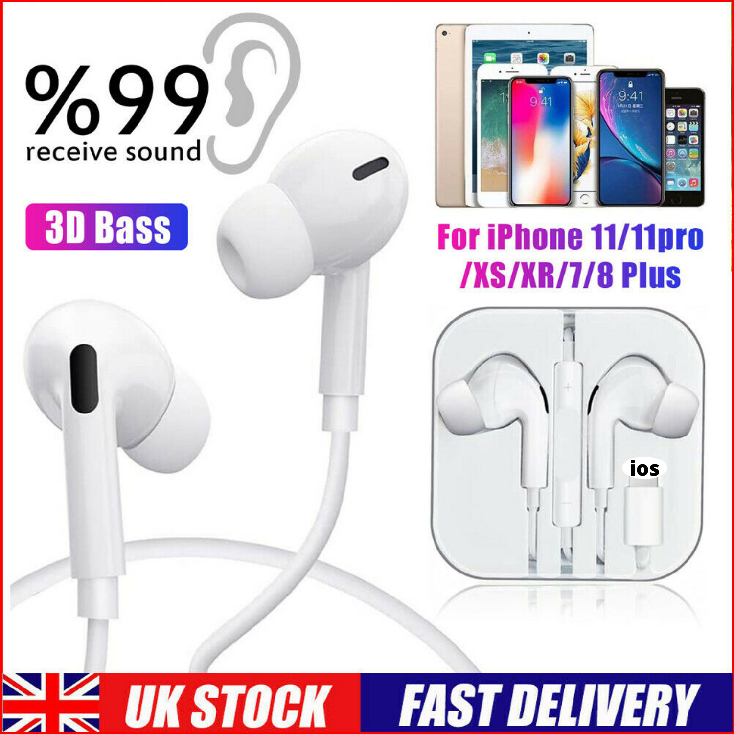 Wired Earphones Headphones Bluetooth For iPhone 14 Pro Max 12 11 Pro 7 ...