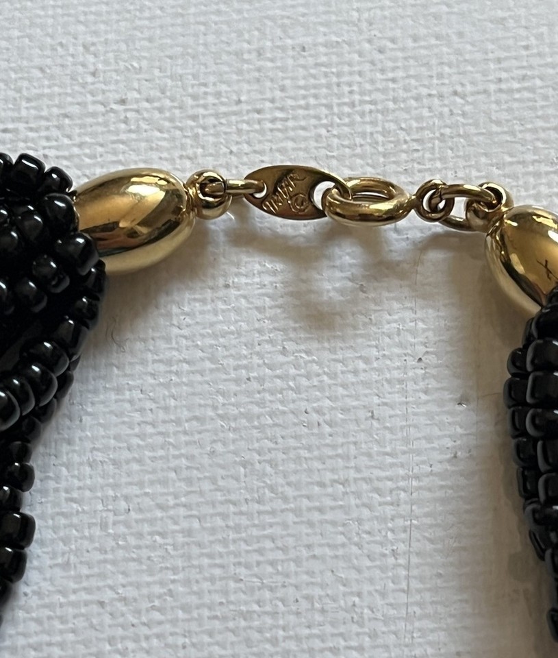Trifari TM Vintage Necklace Black Glass Bead Torsade Estate Jewelry Signed 17.5" | eBay