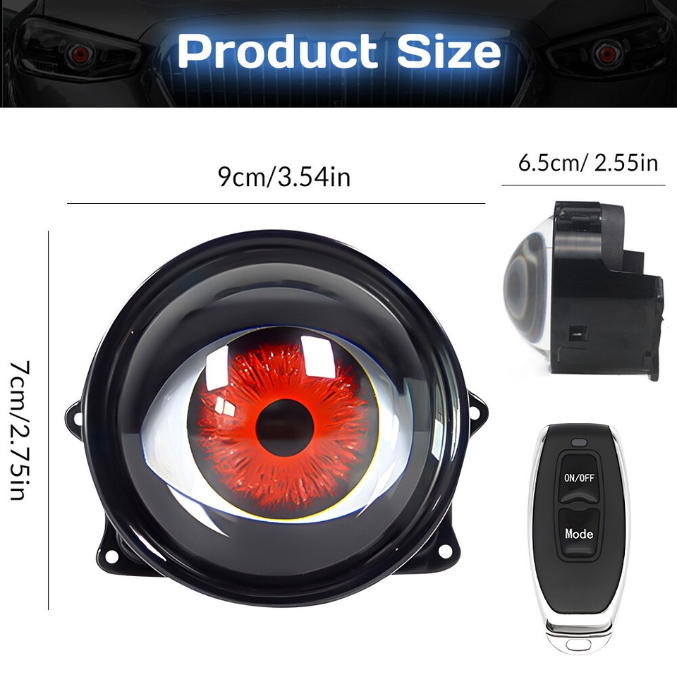 3" LED Dynamic Devil Eyes Lights 12V Car Remote Control Headlight ...