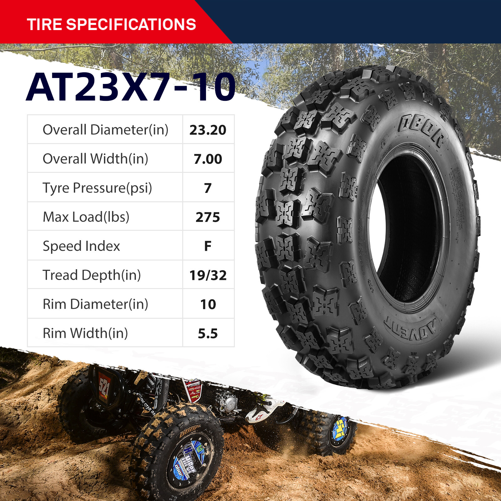 OBOR Advent 23x7-10 20x11-9 Sport Quad ATV Tires 6PLY 23x7x10 20x11x9 ...