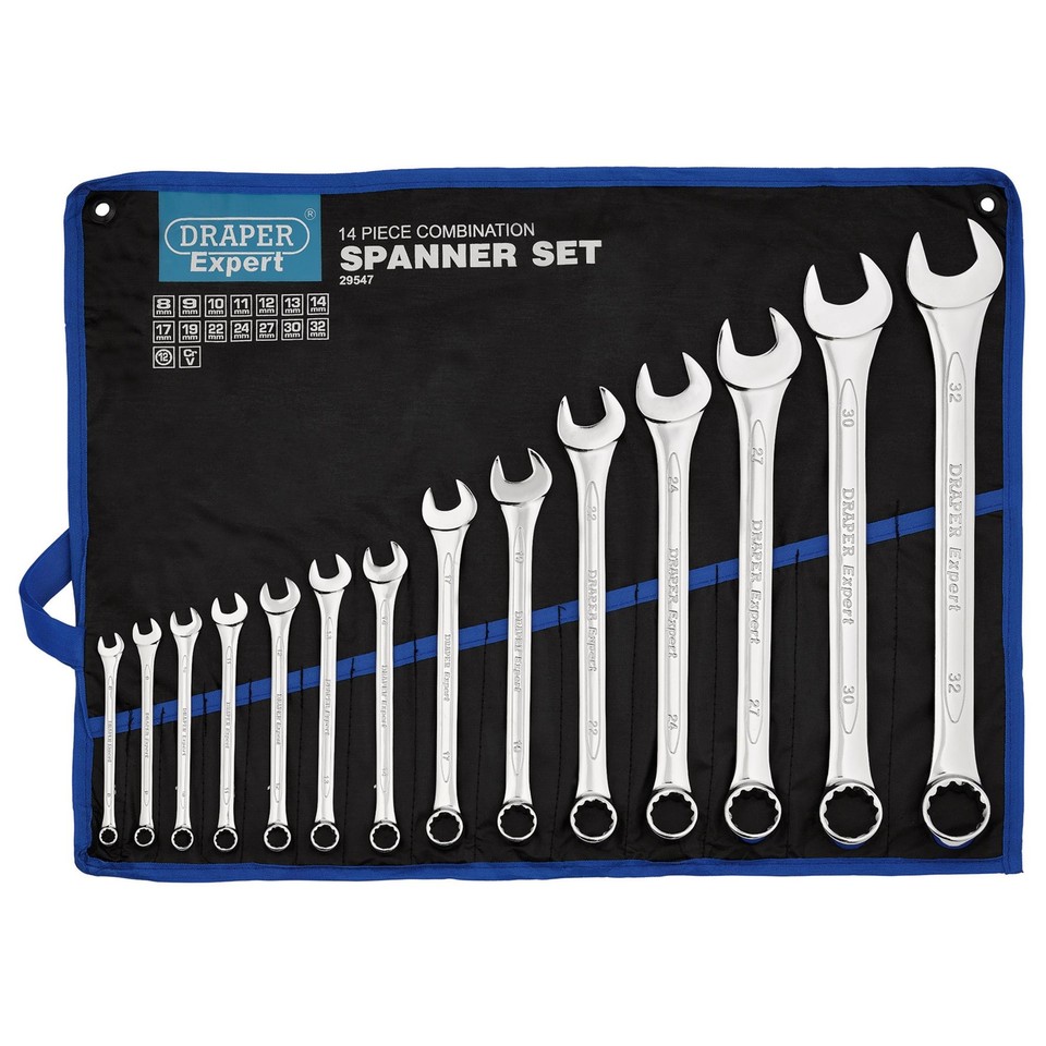 Draper Expert Metric Combination Spanner Set 14 Pc 8-32mm Bi Hexagon ...
