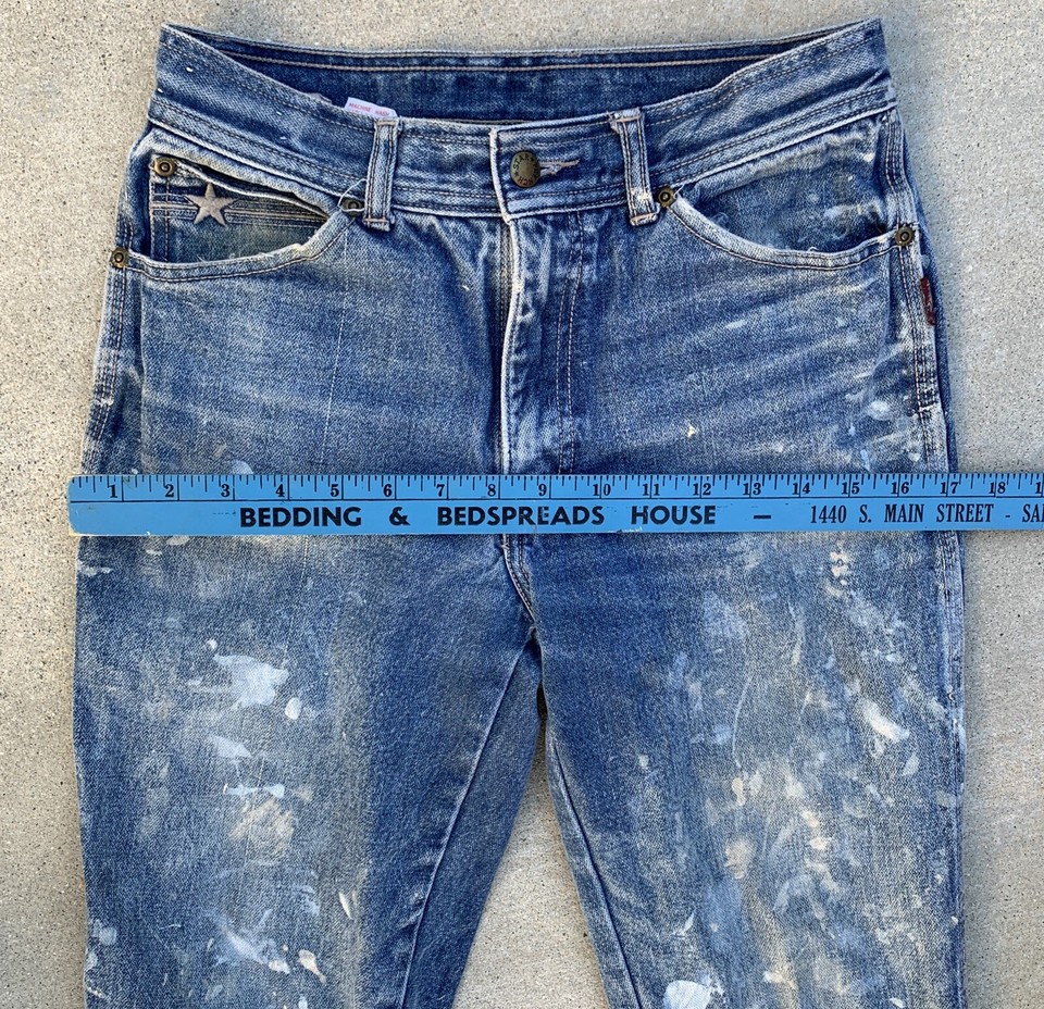 Vintage French Star Jeans Work Paint Distressed Size 31 Waist Measures ...