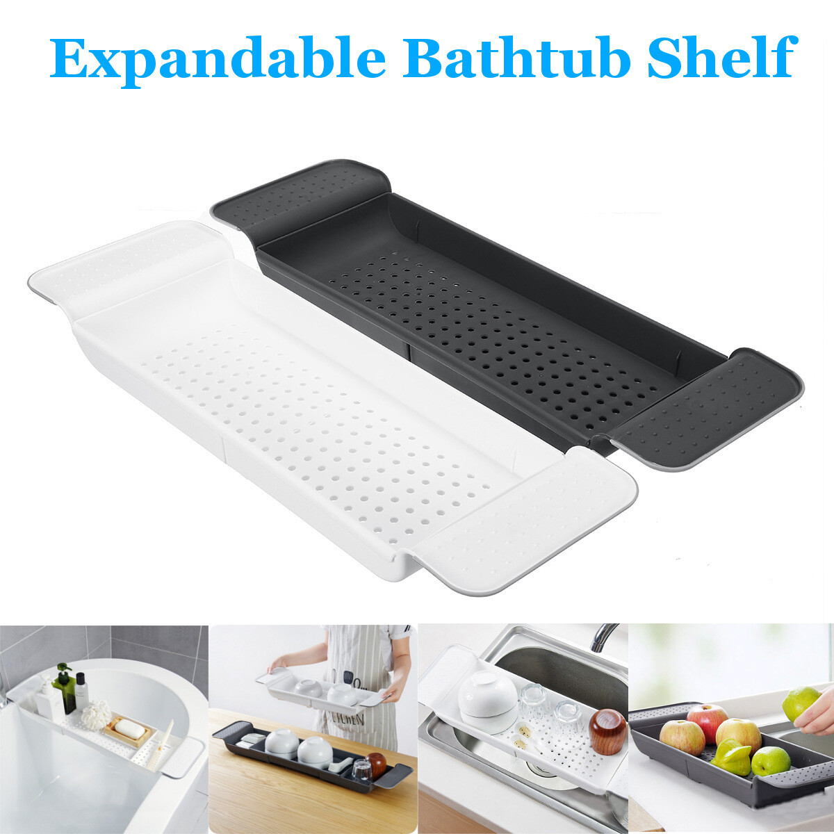 EXTENDABLE BATH TUB RACK BATHROOM SHELF STORAGE CADDY BATH BRIDGE ...