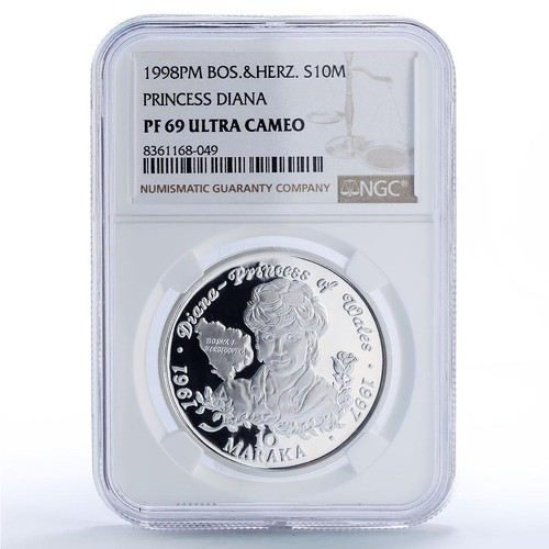 Bosnia Herzegovina 10 maraka Princess Diana Politics PF69 NGC silver ...