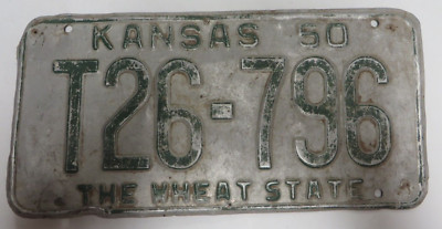 Vtg 1950 KANSAS License Plate Tag #T26-796 Trailer or Truck Wheat State ...